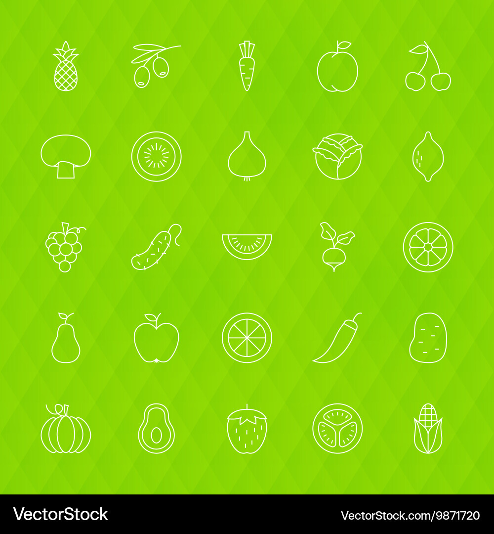 Fresh fruit and vegetable line icons set over Vector Image