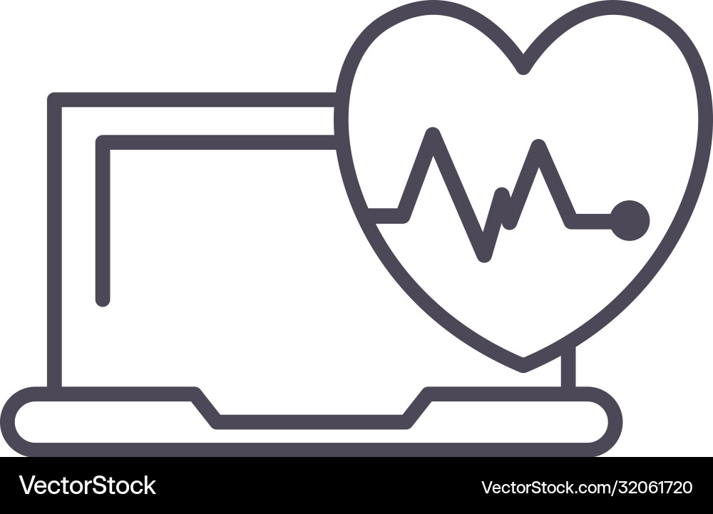 Heart pulse and laptop line style icon Royalty Free Vector