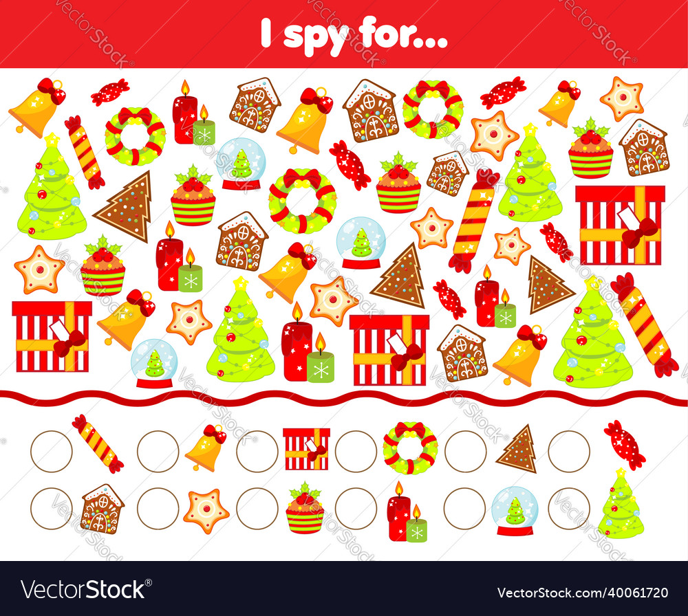 I spy game find and count christmas theme objects Vector Image