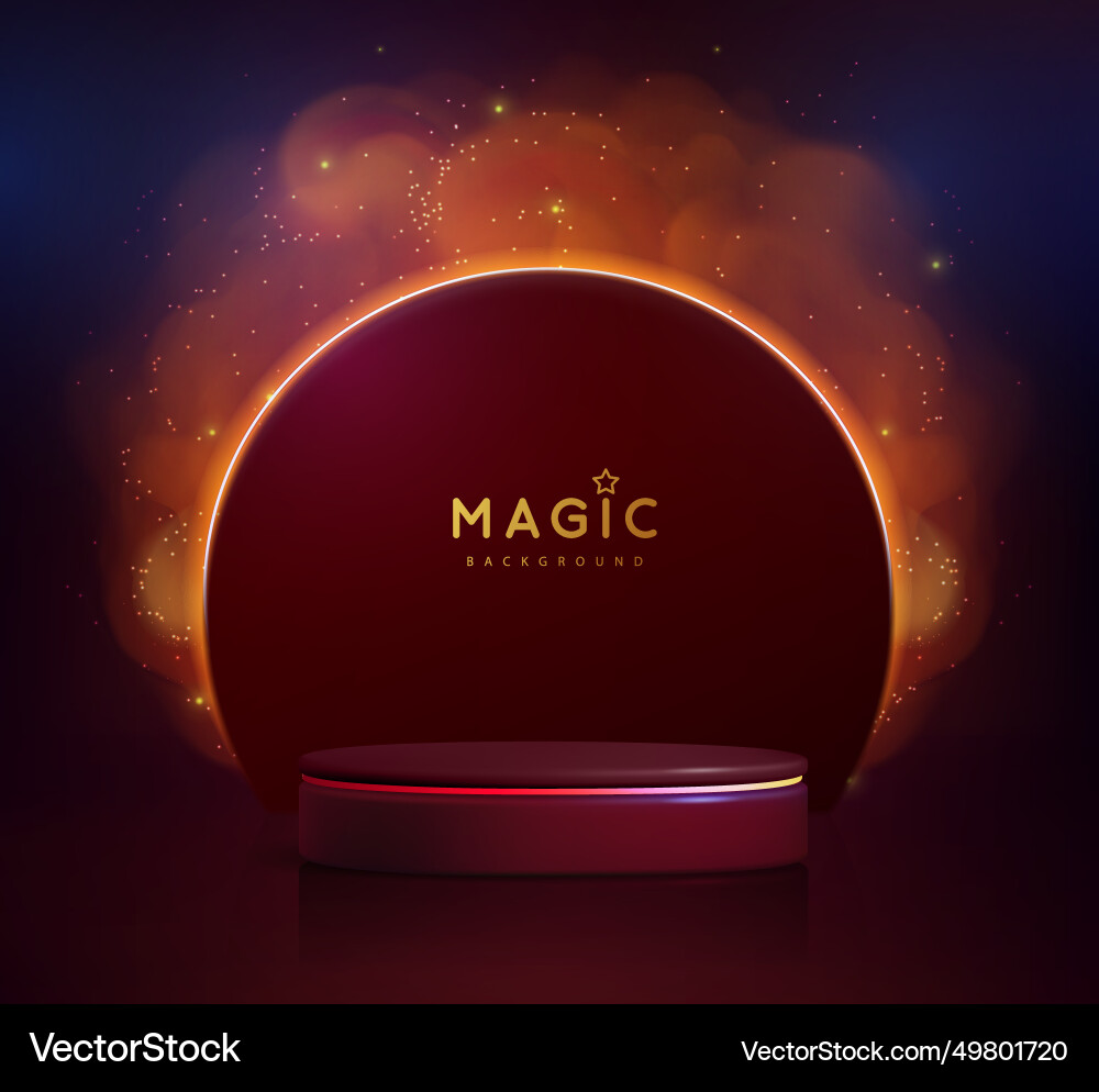 Magic red showcase with 3d podium and steam Vector Image