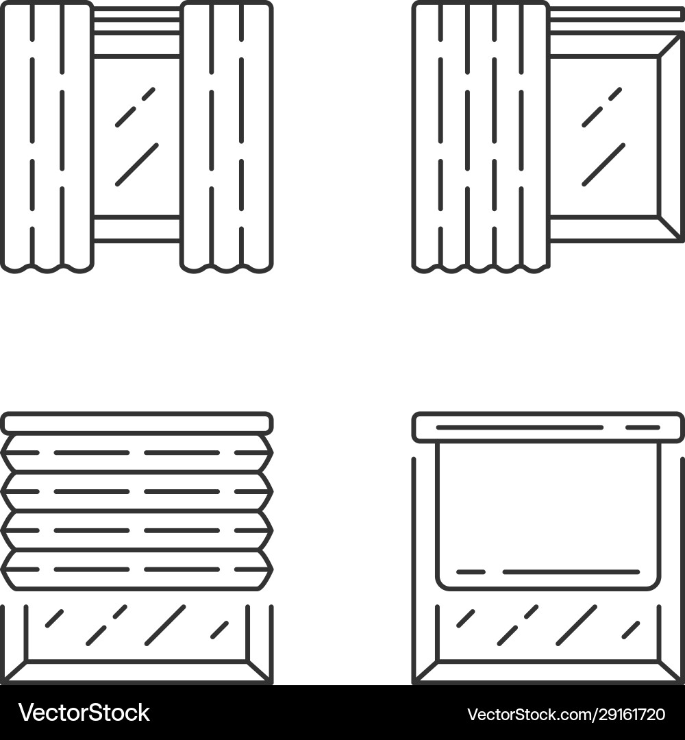 Window coverings and curtains linear icons set Vector Image