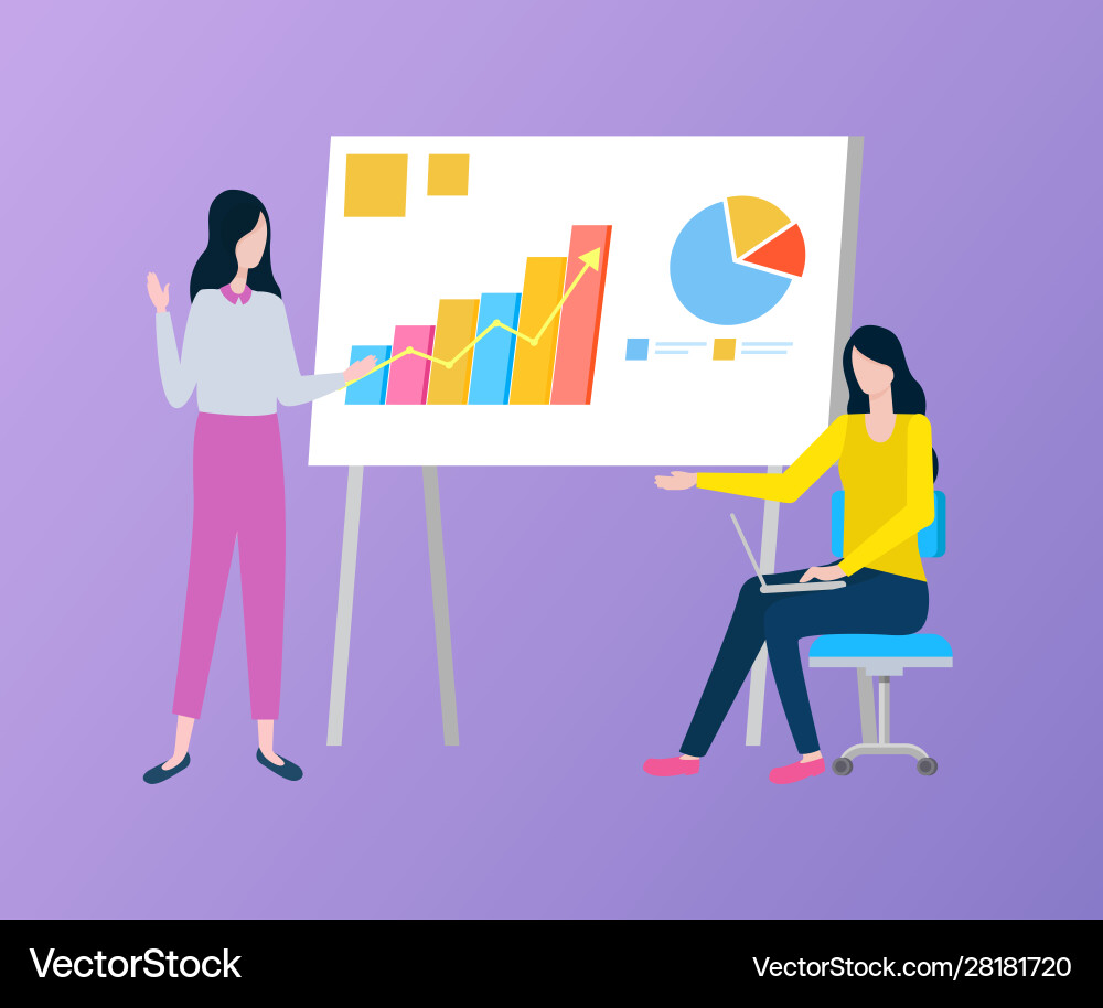 Women presenting chart and diagram on board Vector Image