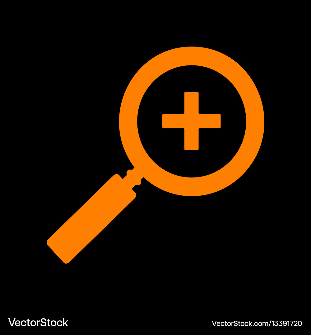 Zoom sign orange icon on black Royalty Free Vector Image