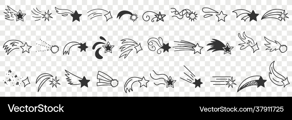 Flying stars and comet doodle set Royalty Free Vector Image