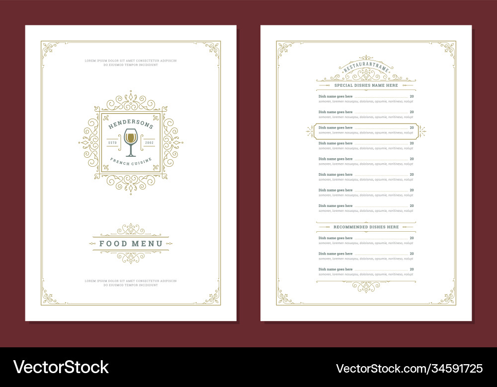Menu design template with cover and restaurant Vector Image