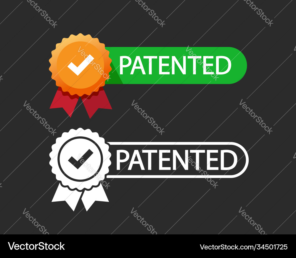 Patent stamp icon and flat patented successfully Vector Image
