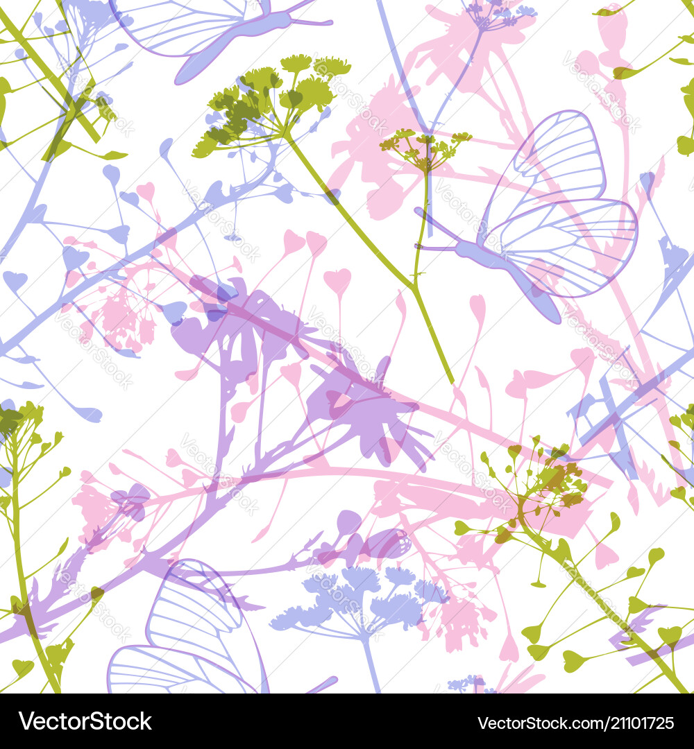 Seamless pattern with butterflies and wildflowers Vector Image