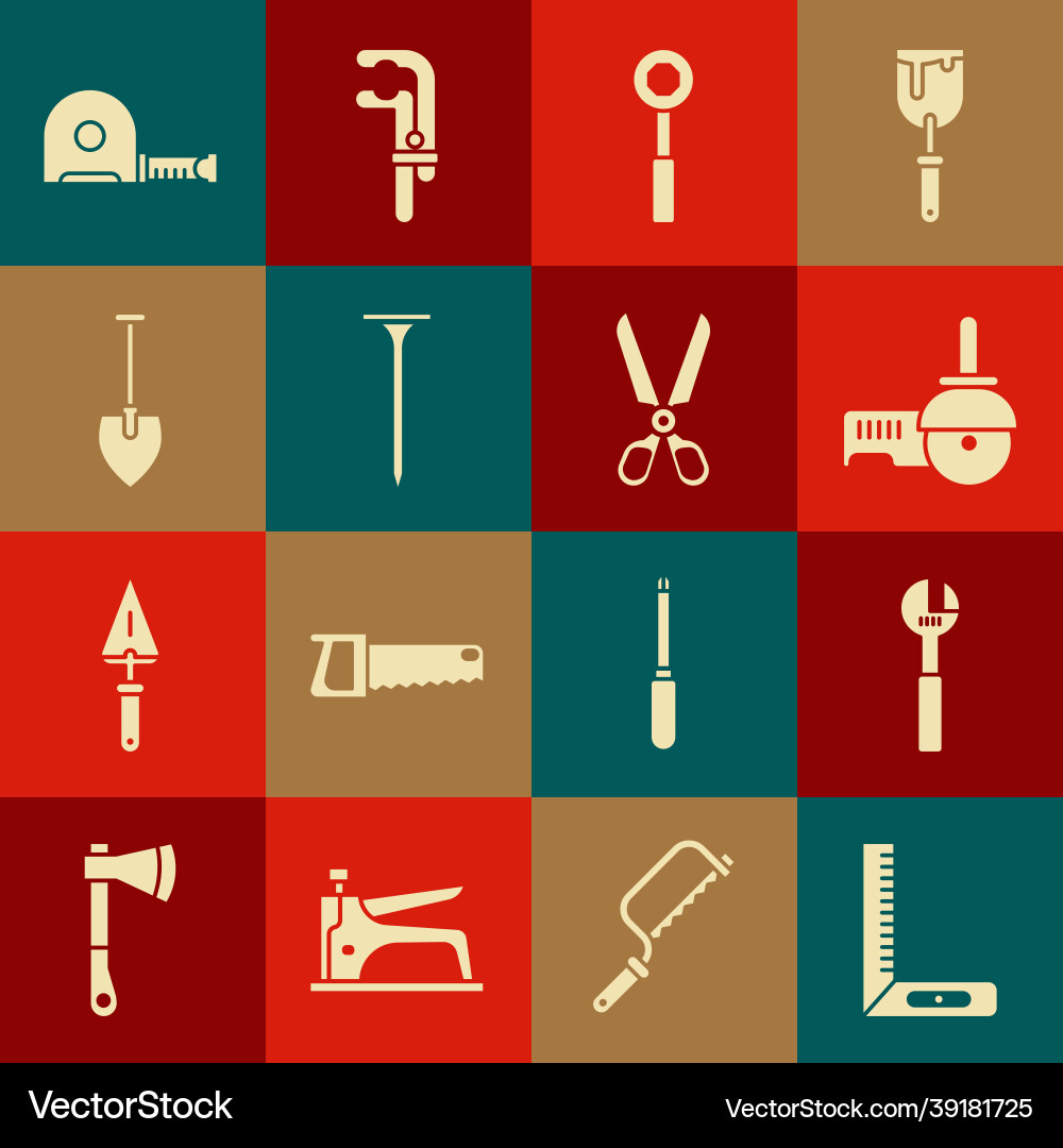 Set corner ruler adjustable wrench angle grinder Vector Image