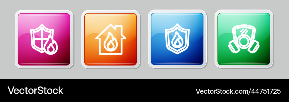Set line fire protection shield in burning house Vector Image
