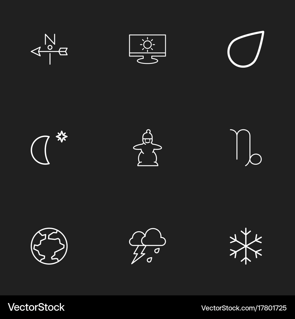 Set of 9 editable climate outline icons includes Vector Image