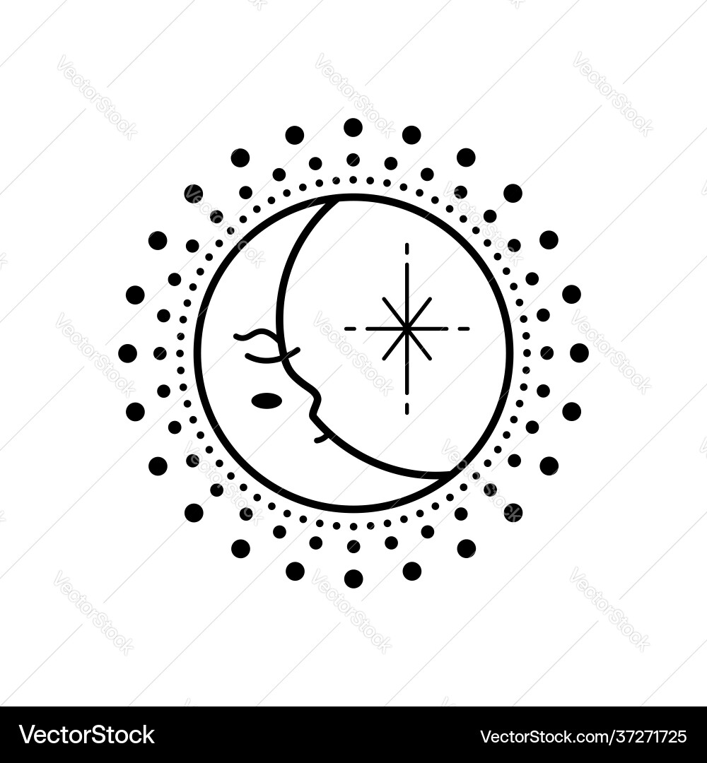 Sun crescent moon and stars simple emblem Vector Image