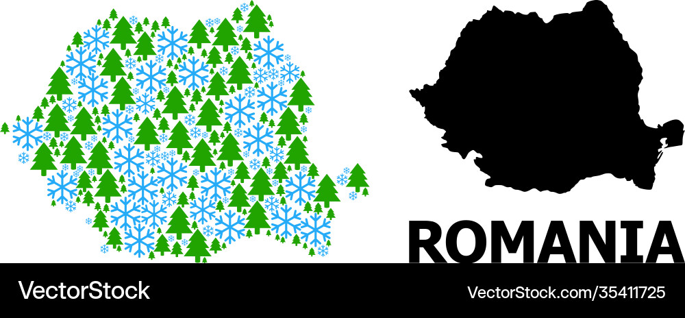Winter collage map romania with snowflakes Vector Image