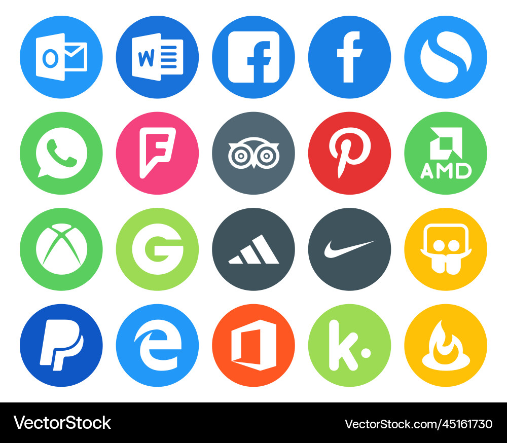 20 social media icon pack including office paypal Vector Image