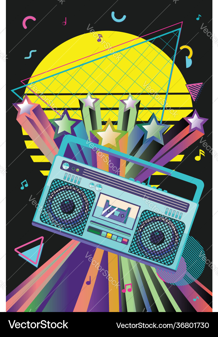 Boombox retro style poster Royalty Free Vector Image