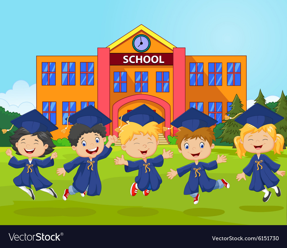 Cartoon little children Graduation Celebration on Vector Image