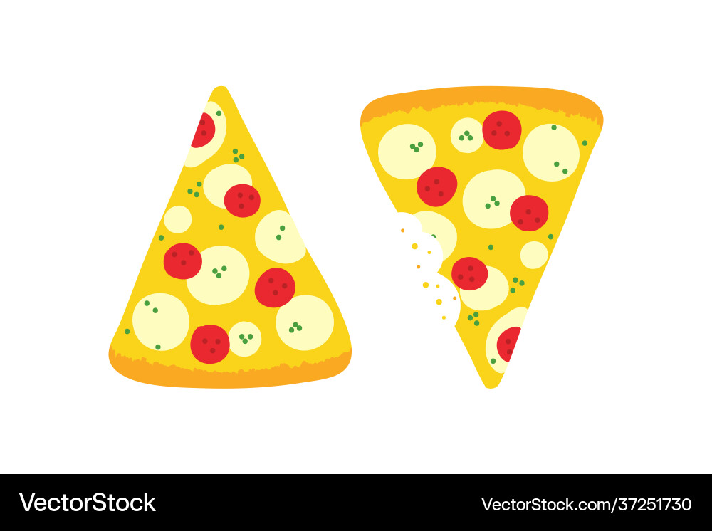 Cartoon pizza slices whole and with bite marks Vector Image