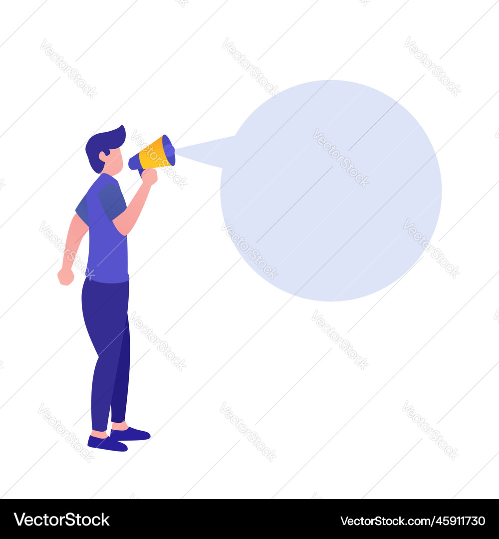Flat element of a man giving speech with horn Vector Image