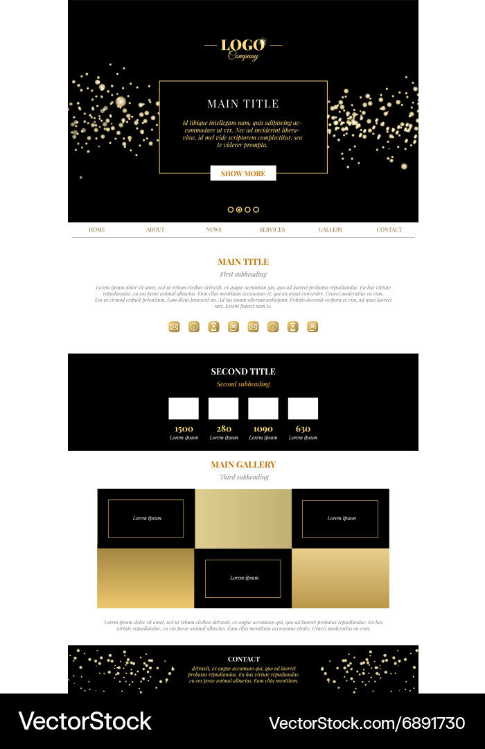 Golden minimalistic landing page Royalty Free Vector Image