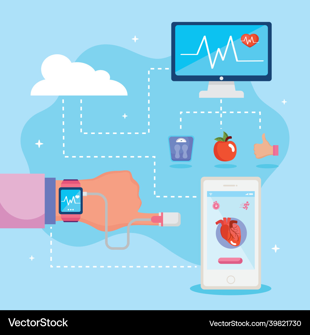 Hand with health monitors Royalty Free Vector Image