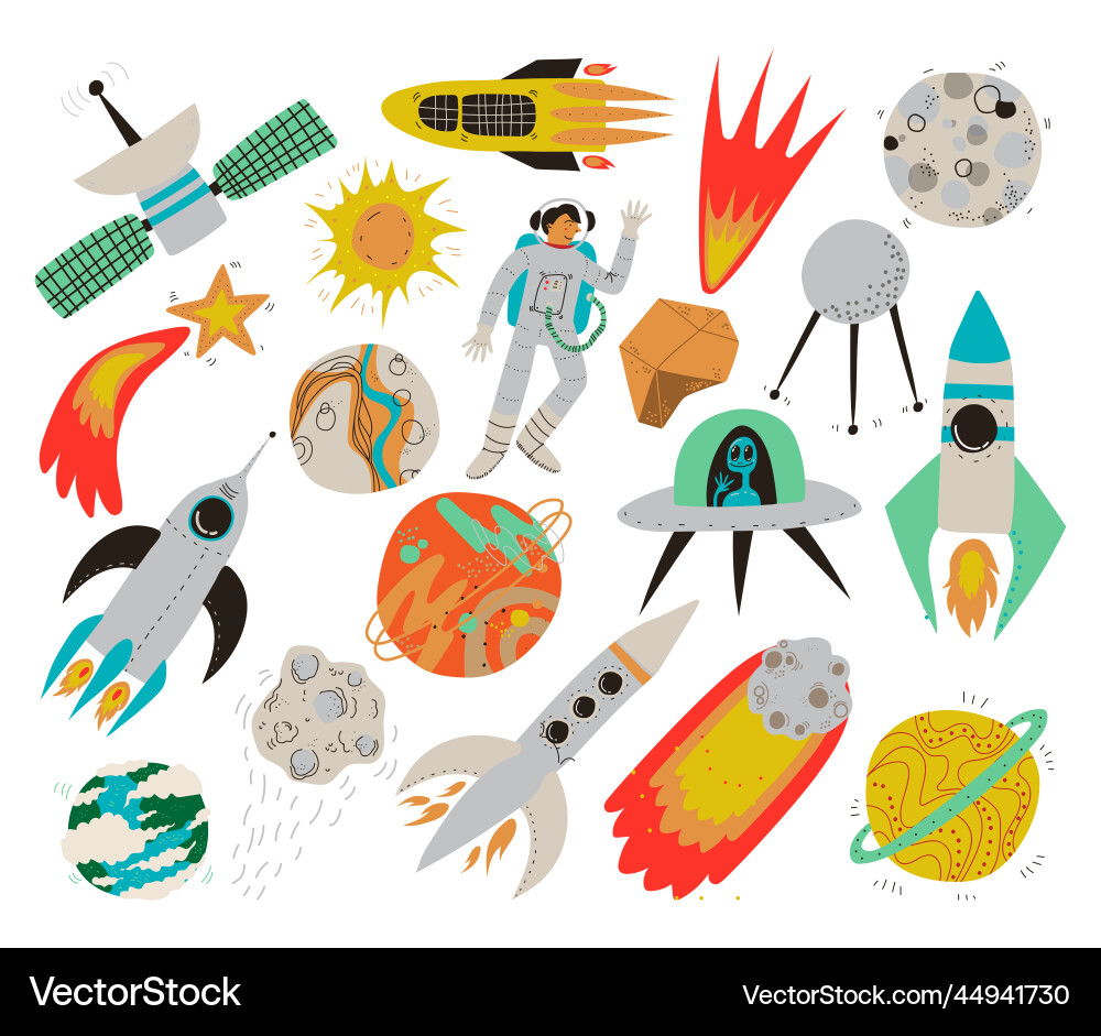 Rocket planets and man astronaut as cosmos and Vector Image