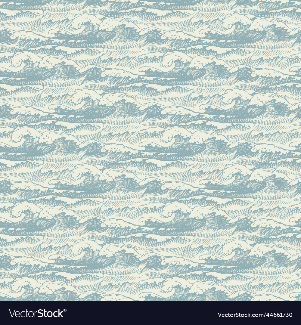 Seamless pattern with hand-drawn waves in retro Vector Image