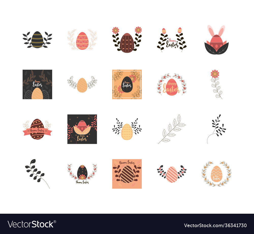 Set happy easter icon egg decoration flowers Vector Image