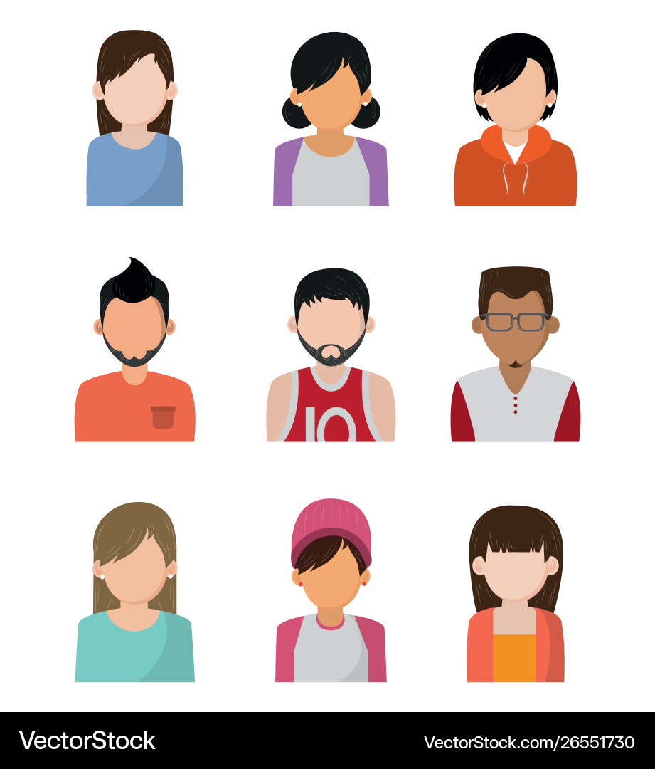 Set people faceless characters icons Royalty Free Vector