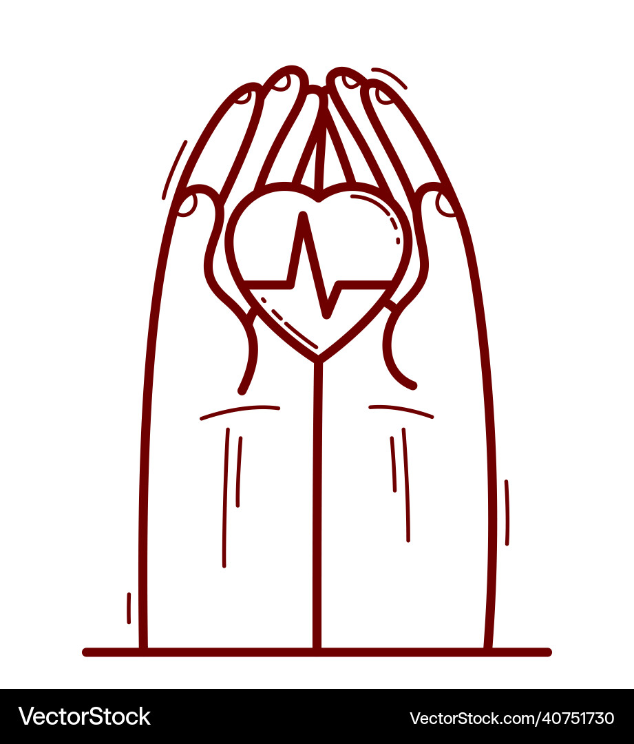 Two hands with heart and cardiogram protecting Vector Image