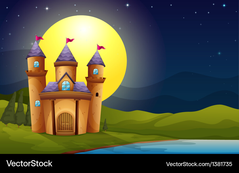 A castle in a full moon scenery Royalty Free Vector Image