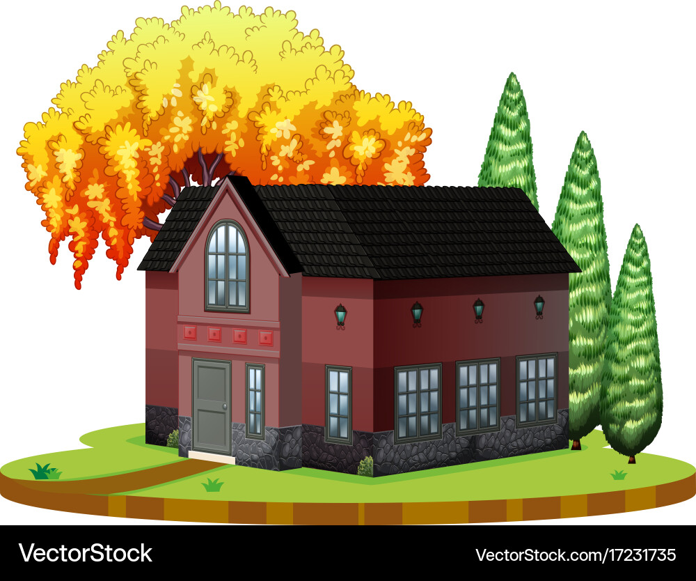 Brickhouse and willow tree on the park Royalty Free Vector