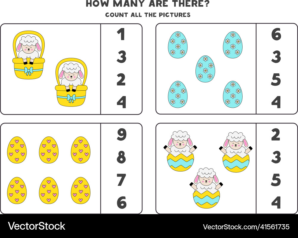Counting game with easter eggs and sheep Vector Image