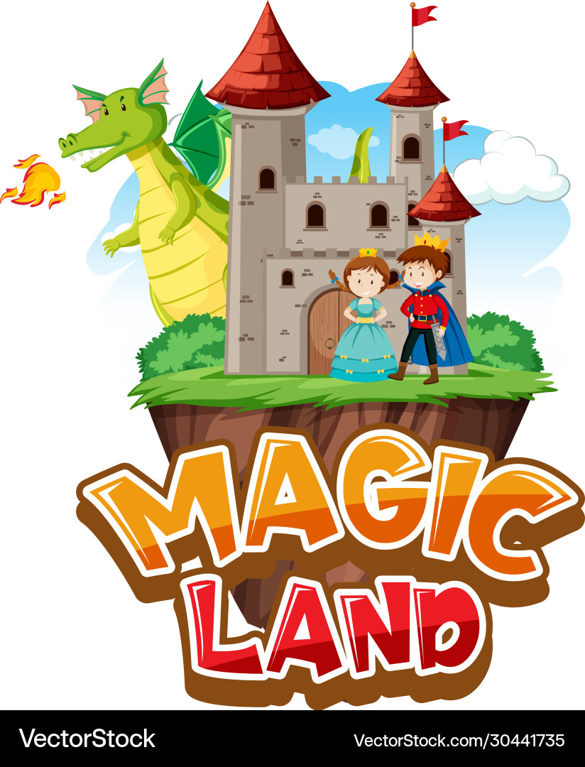Font design for word magic land with dragon Vector Image