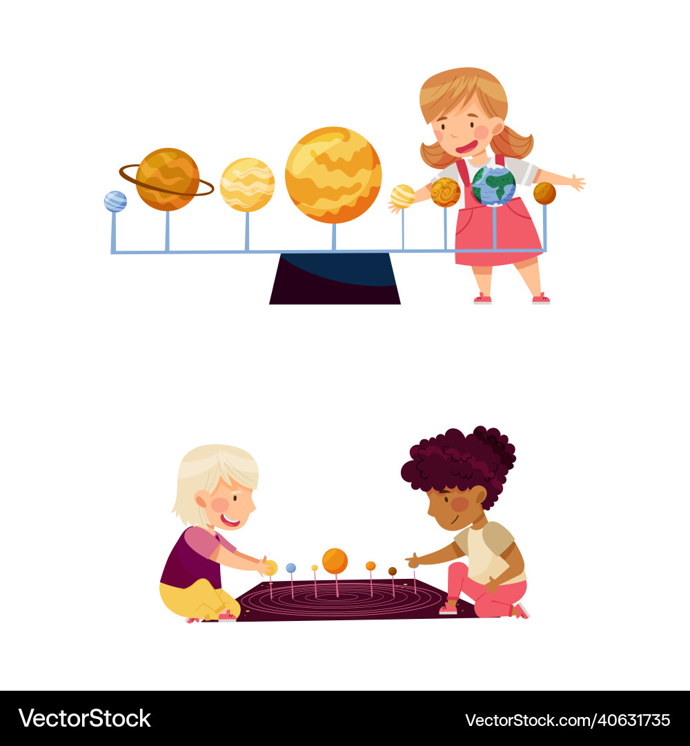 Kids learning about space set cute little boys Vector Image