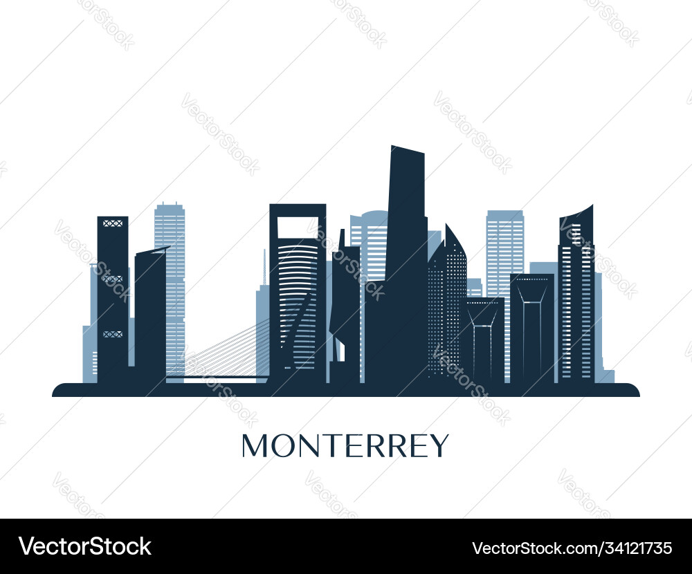 Monterrey skyline monochrome silhouette Royalty Free Vector