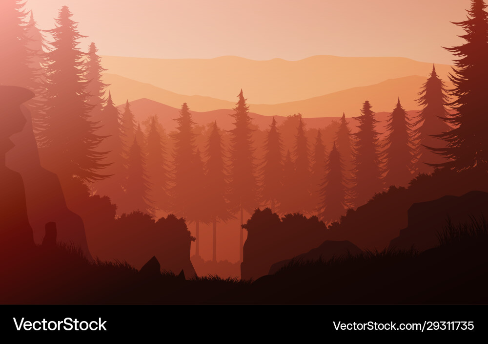 Natural jungle pine forest mountains horizon Vector Image