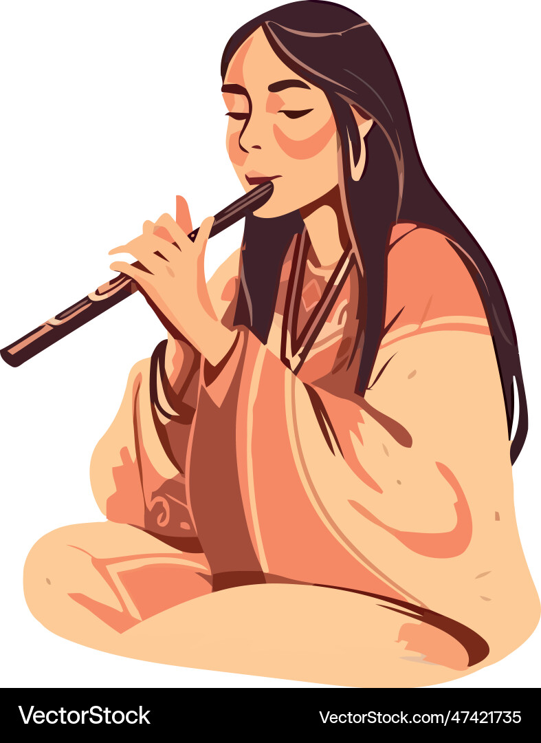 One person playing flute isolated performer Vector Image