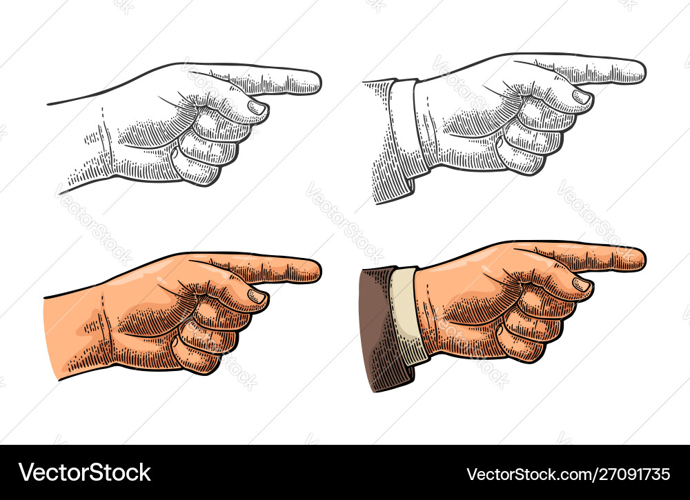 Pointing finger hand sign for web poster info Vector Image
