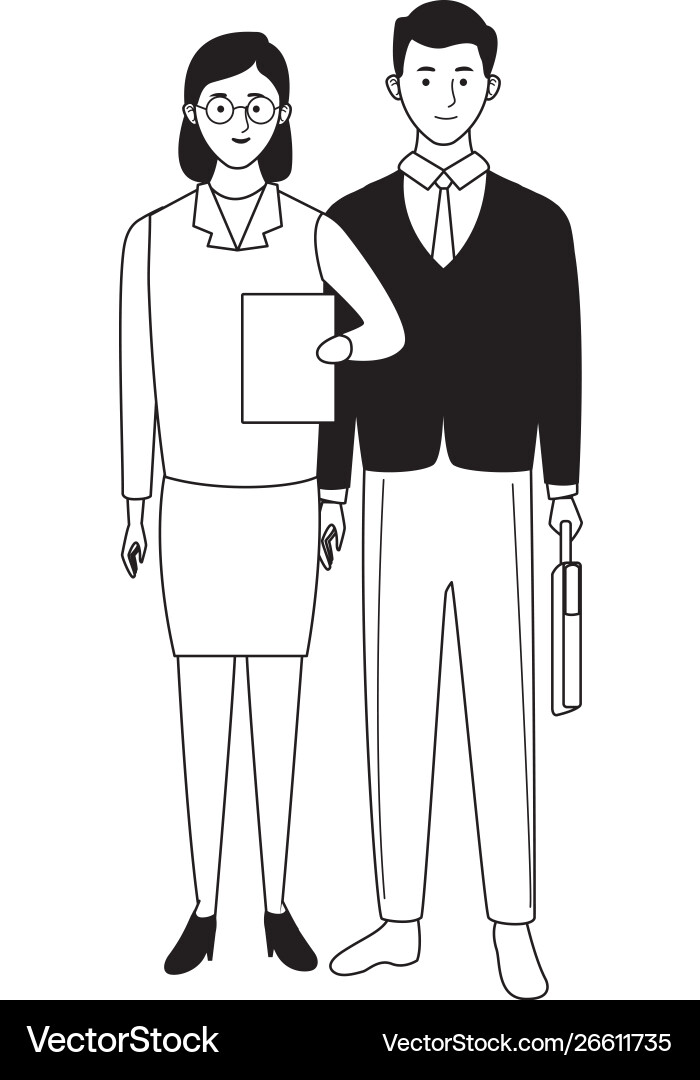Professionals workers couple smiling cartoons Vector Image
