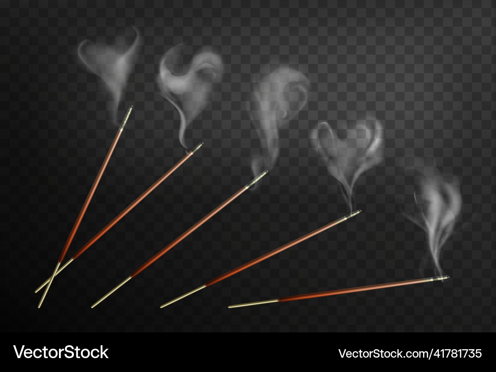Realistic joss incense burning sticks with steam Vector Image