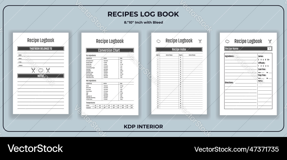 Recipe log book template for you Royalty Free Vector Image