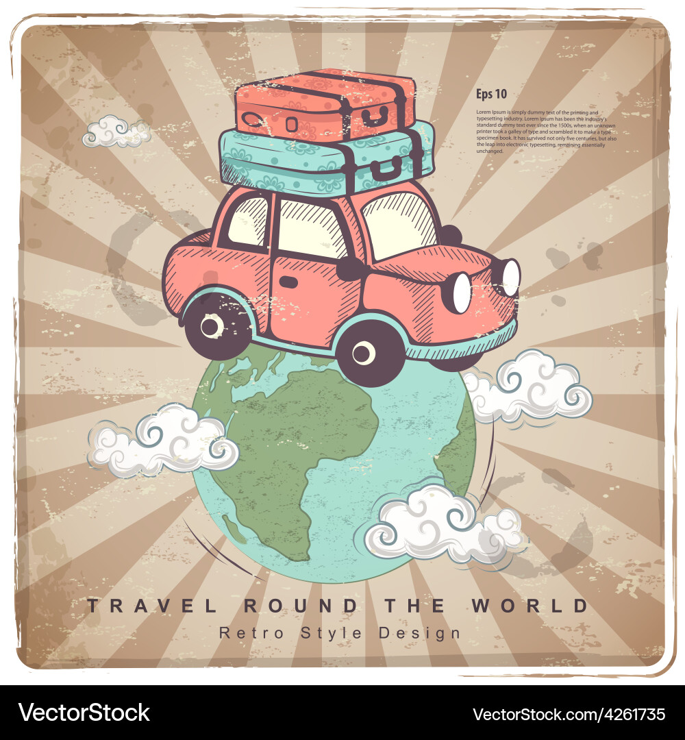 Retro travel car earth Royalty Free Vector Image