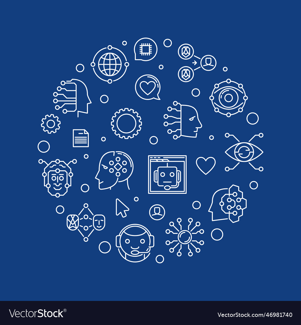 Ai And Neural Network Digital Face Line Round Vector Image