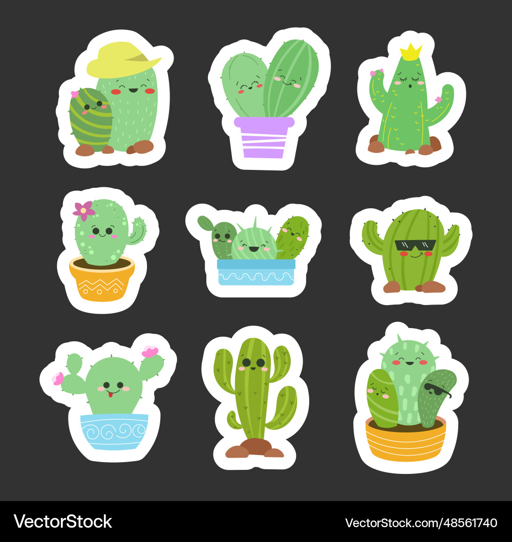 Cactus cartoon character sticker bookmark Vector Image