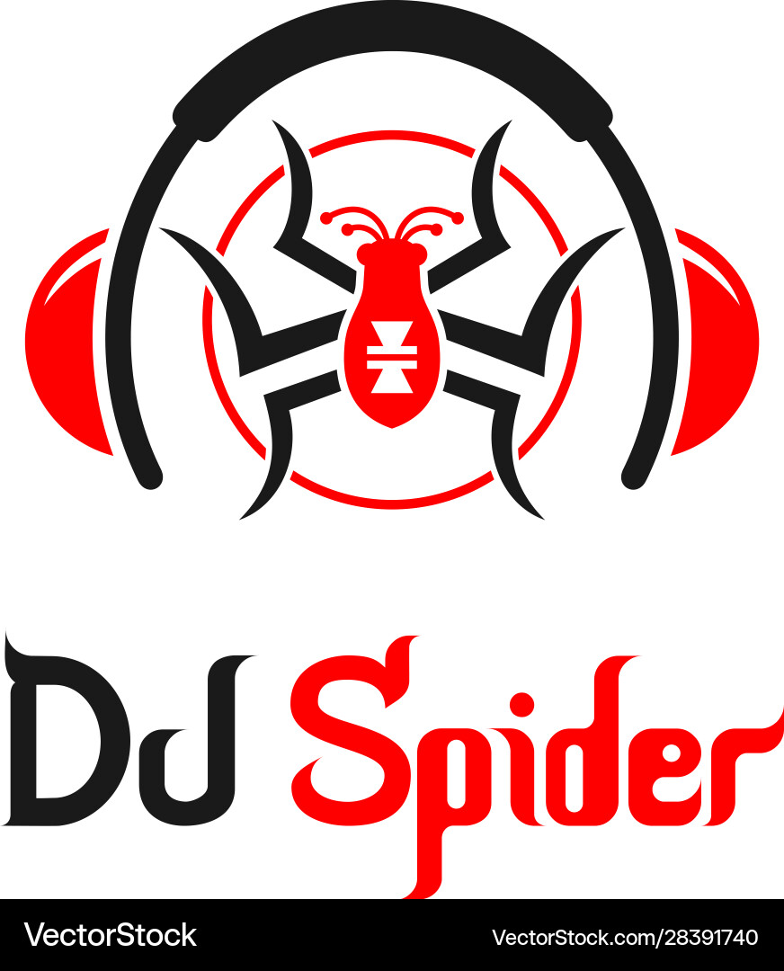 Dj spider music logo design Royalty Free Vector Image