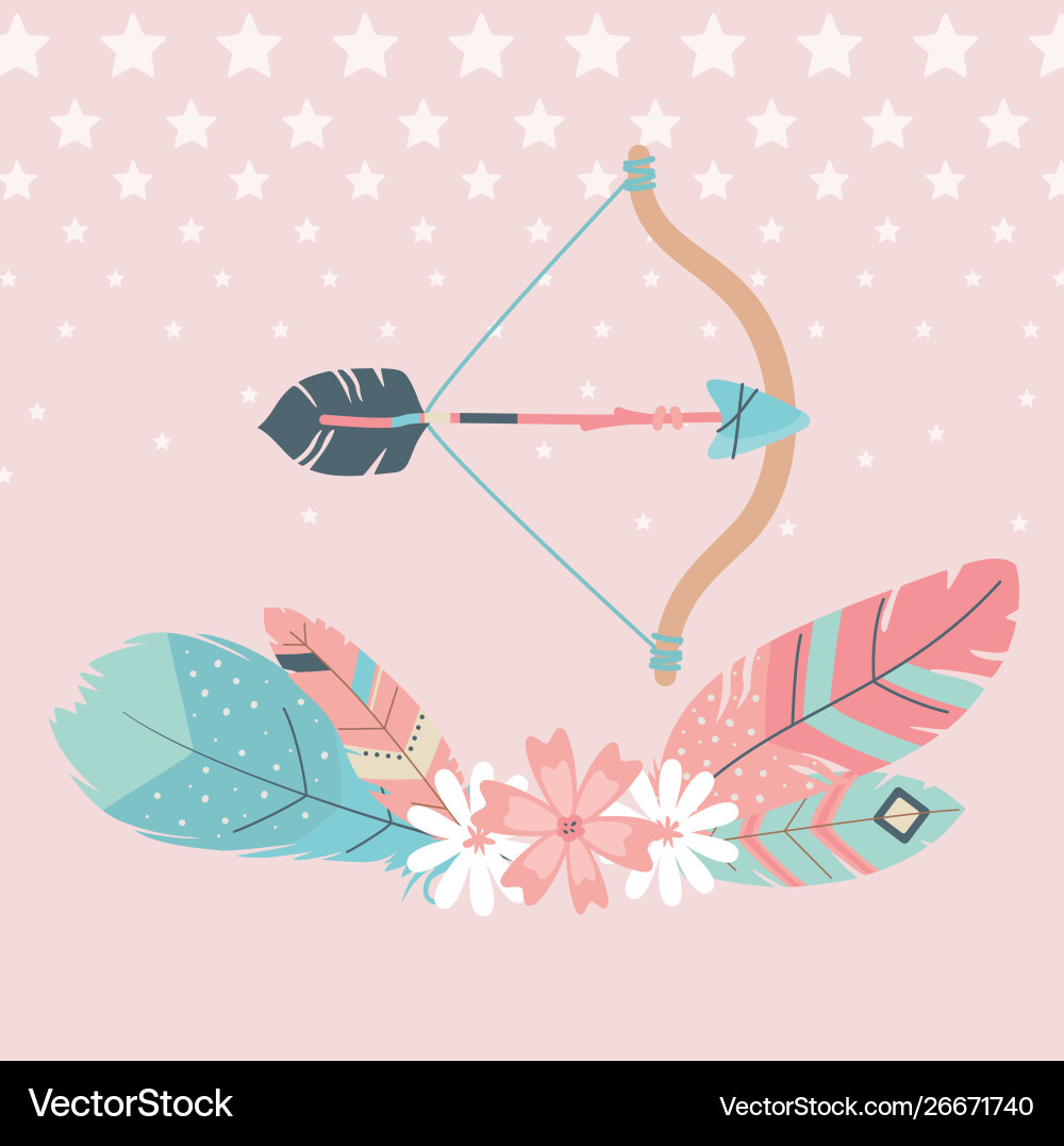 Flowers and feathers with arrows decoration boho Vector Image