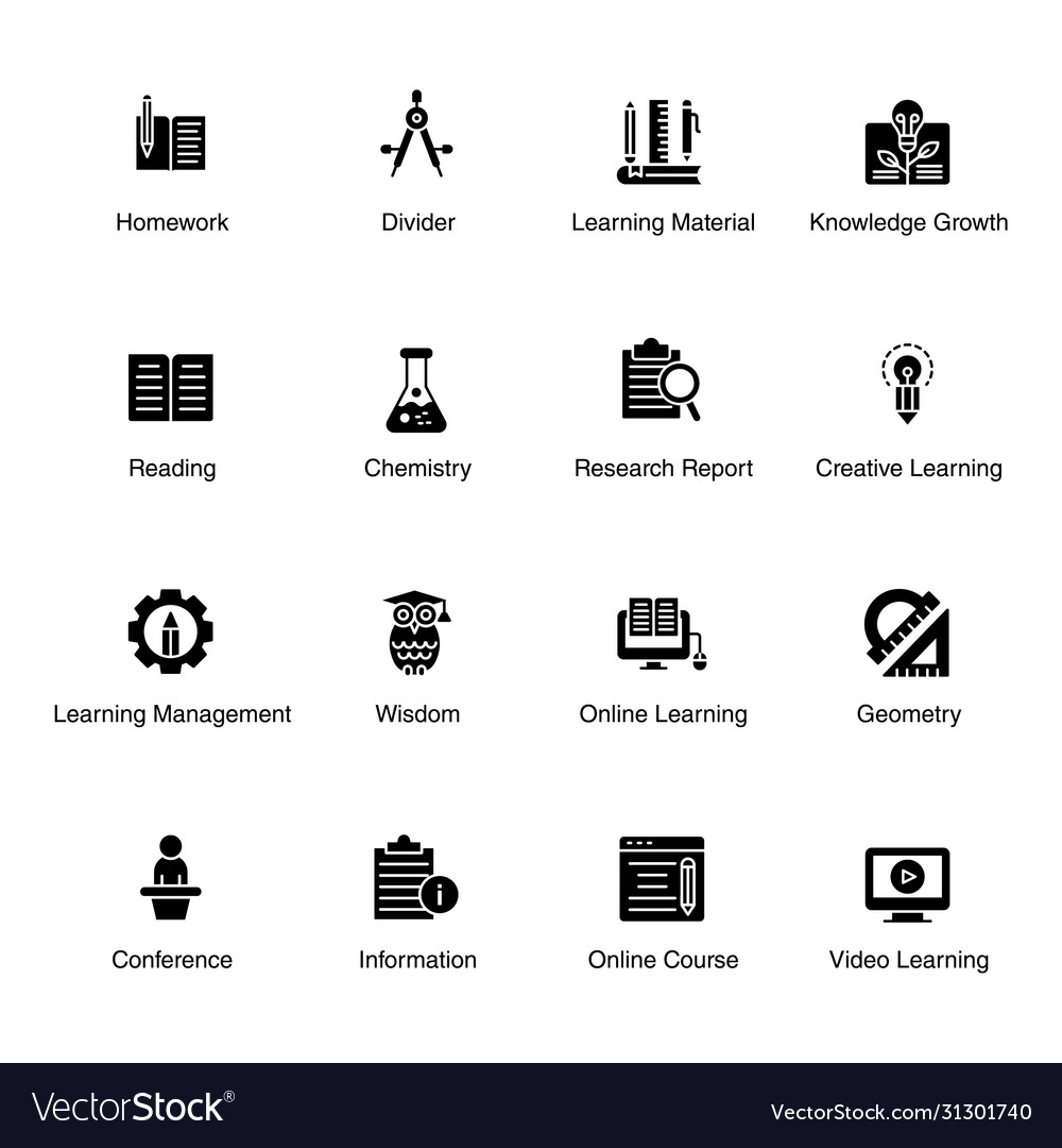 Learning solid pack Royalty Free Vector Image - VectorStock