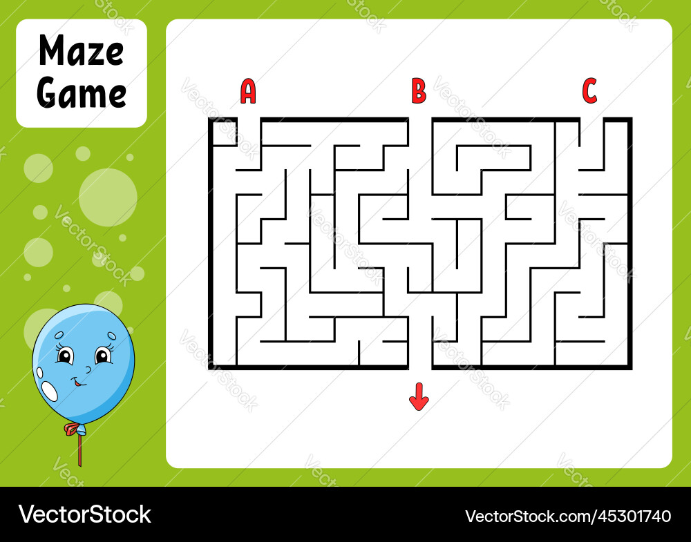 Rectangle maze game for kids three entrances one Vector Image