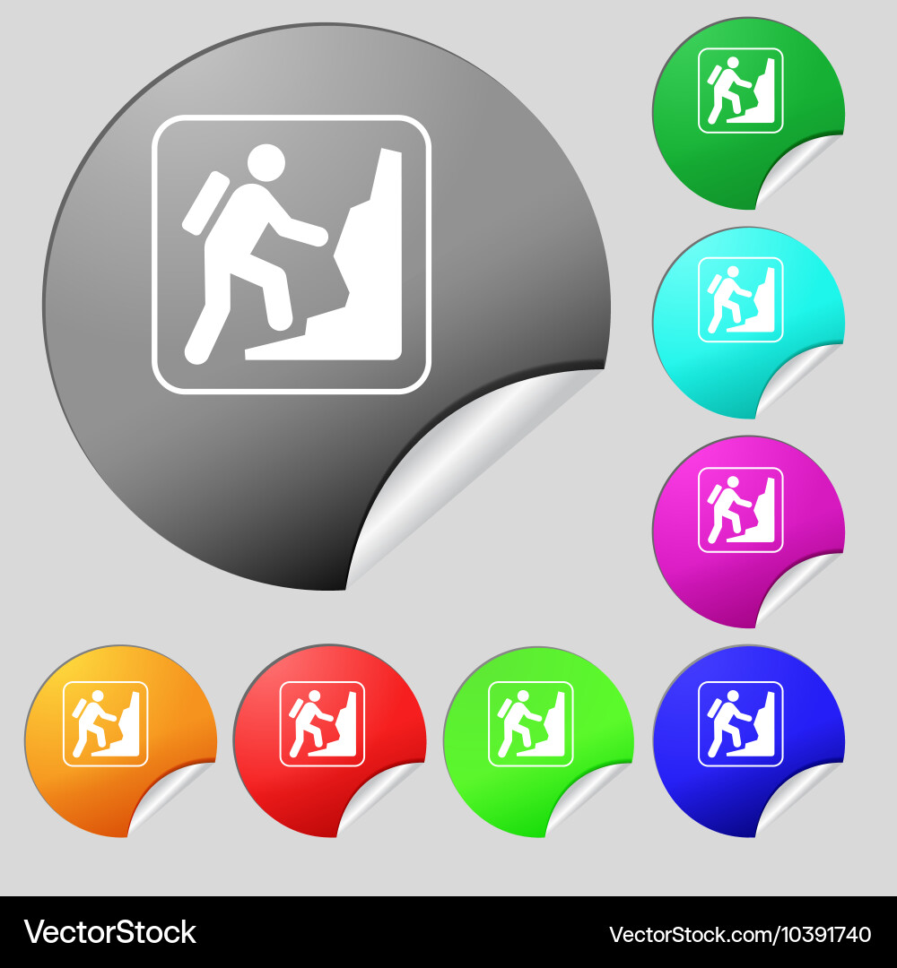 Rock climbing icon sign set eight multi colored Vector Image
