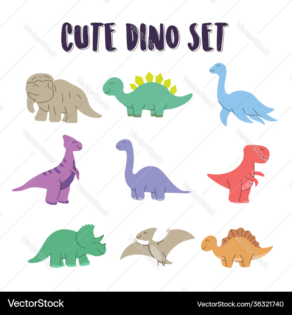 Set element cute dino coloring dino set happy Vector Image