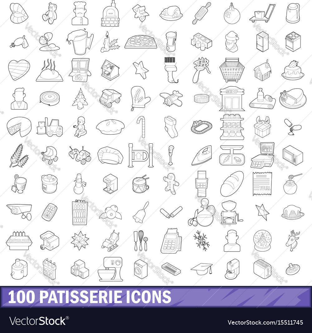 100 patisserie icons set outline style Royalty Free Vector 100 patisserie icons set outline style Royalty Free Vector